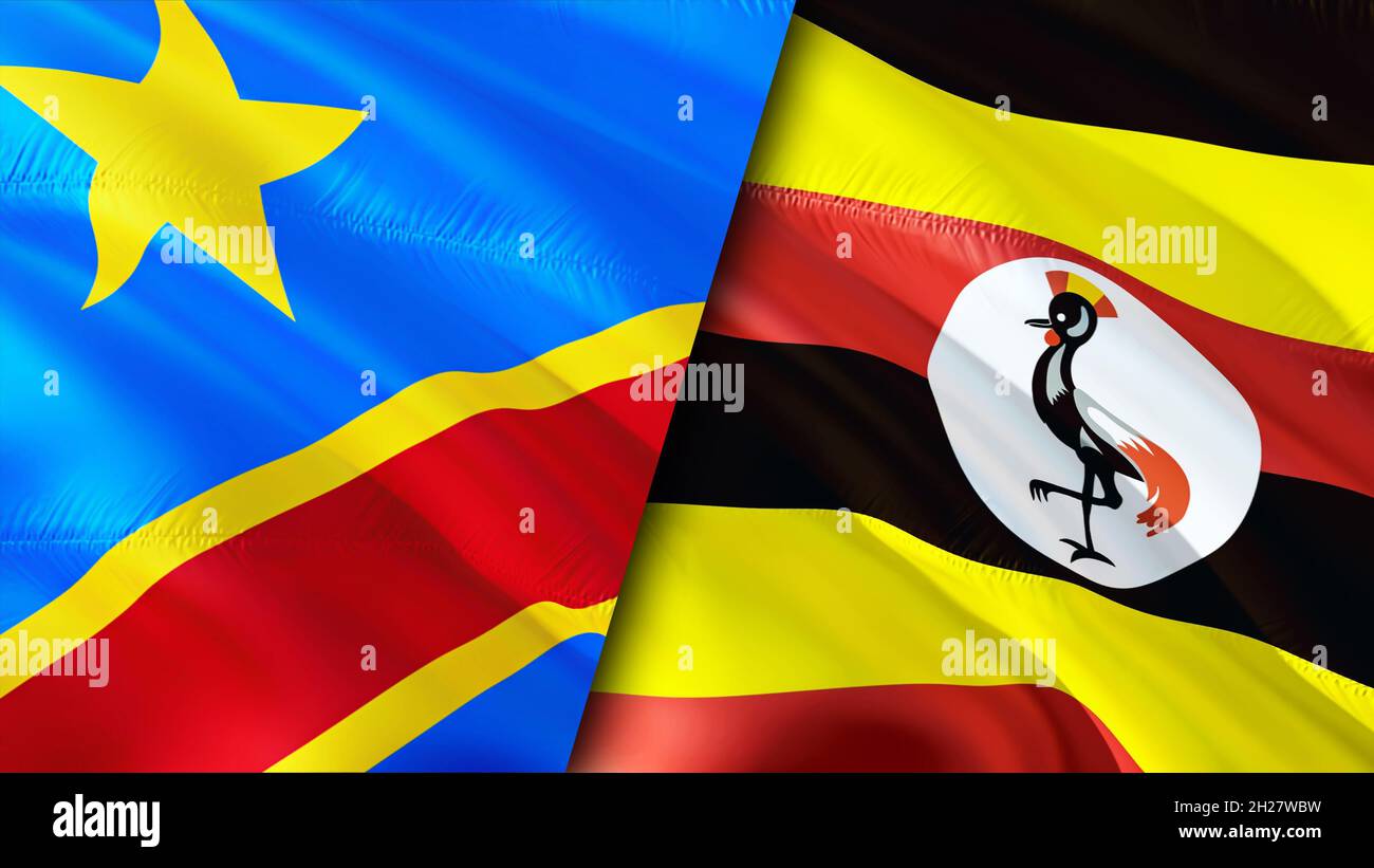 DR Congo and Uganda flags. 3D Waving flag design. Uganda DR Congo flag ...