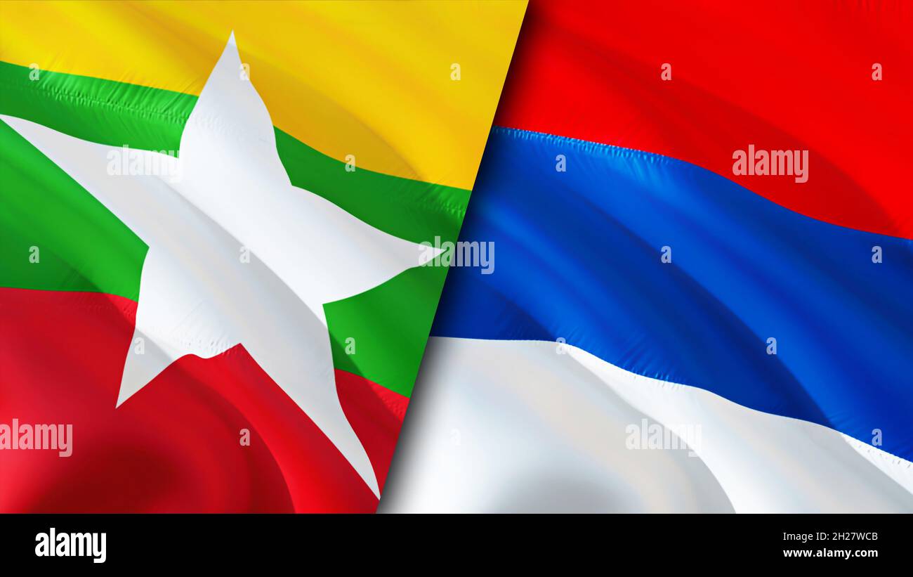Myanmar and Serbia flags. 3D Waving flag design. Serbia Myanmar flag ...