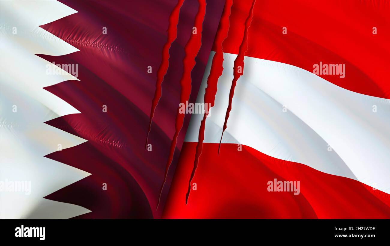 Qatar and Austria flags with scar concept. Waving flag,3D rendering ...