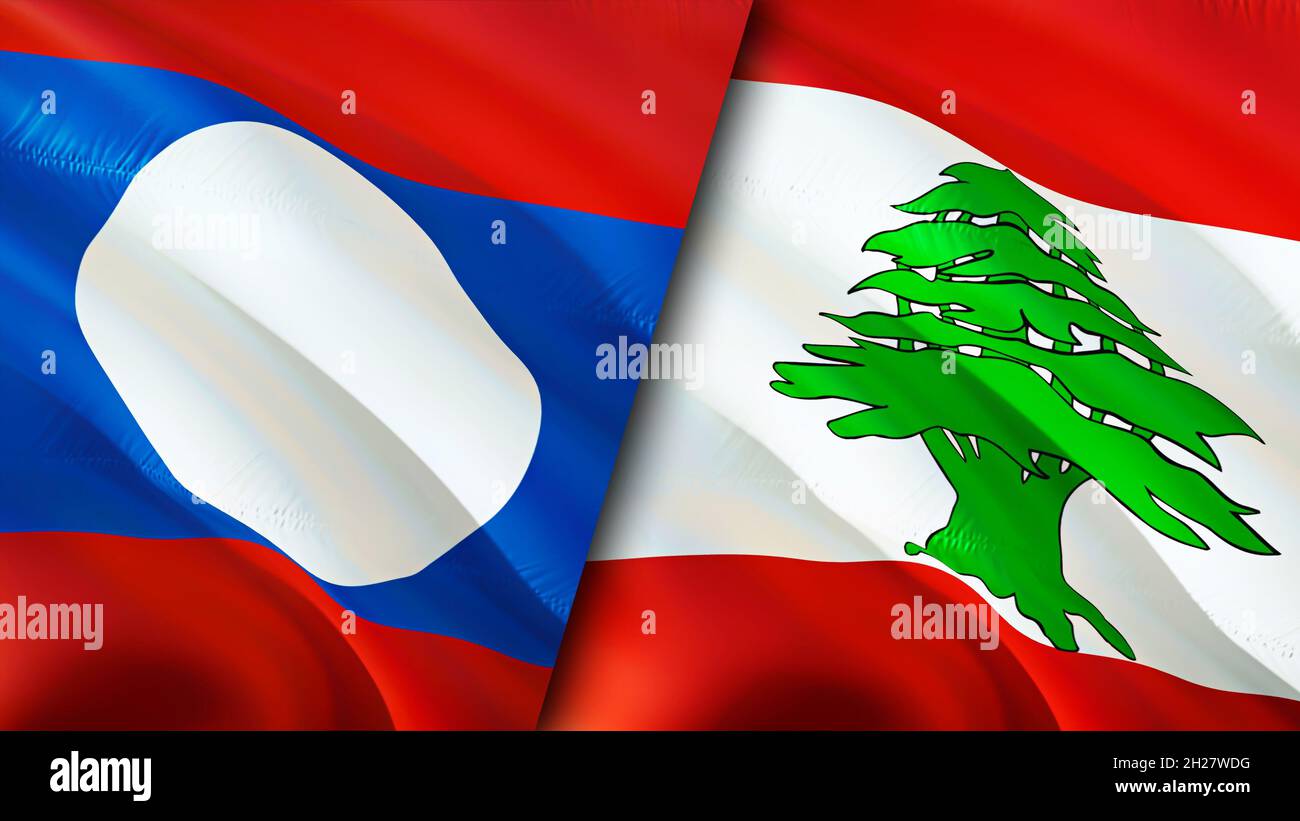 Laos and Lebanon flags. 3D Waving flag design. Laos Lebanon flag ...