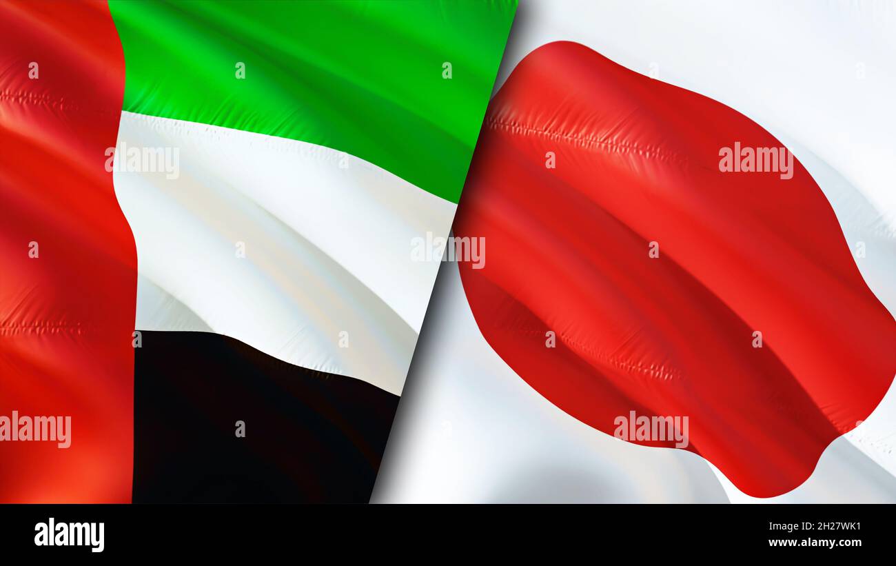 Emirates and Japan flags. 3D Waving flag design. Japan United Arab ...