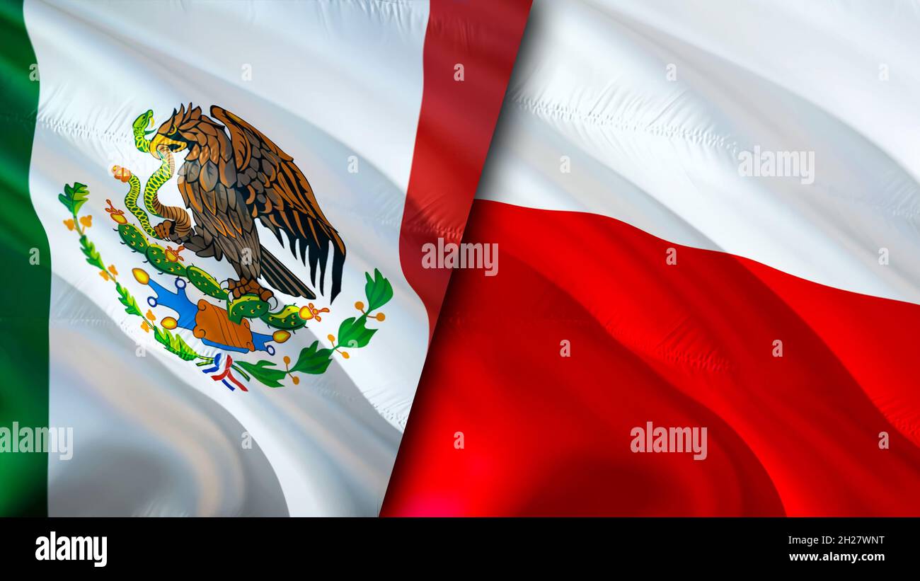 Mexico and Poland flags. 3D Waving flag design. Mexico Poland flag ...