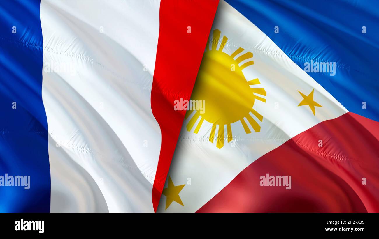 France and Philippines flags. 3D Waving flag design. France Philippines ...