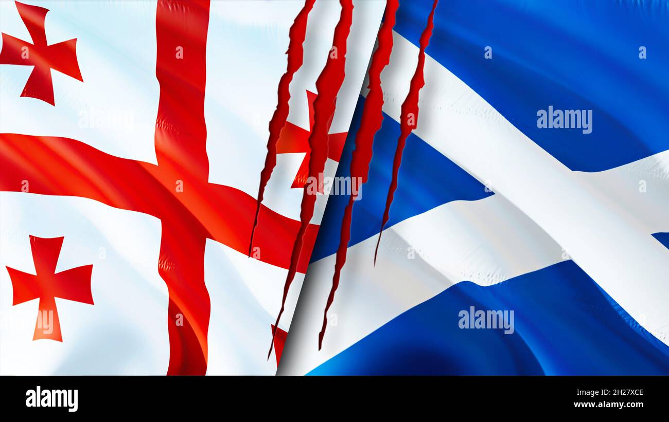 Georgia and Scotland flags with scar concept. Waving flag,3D rendering ...