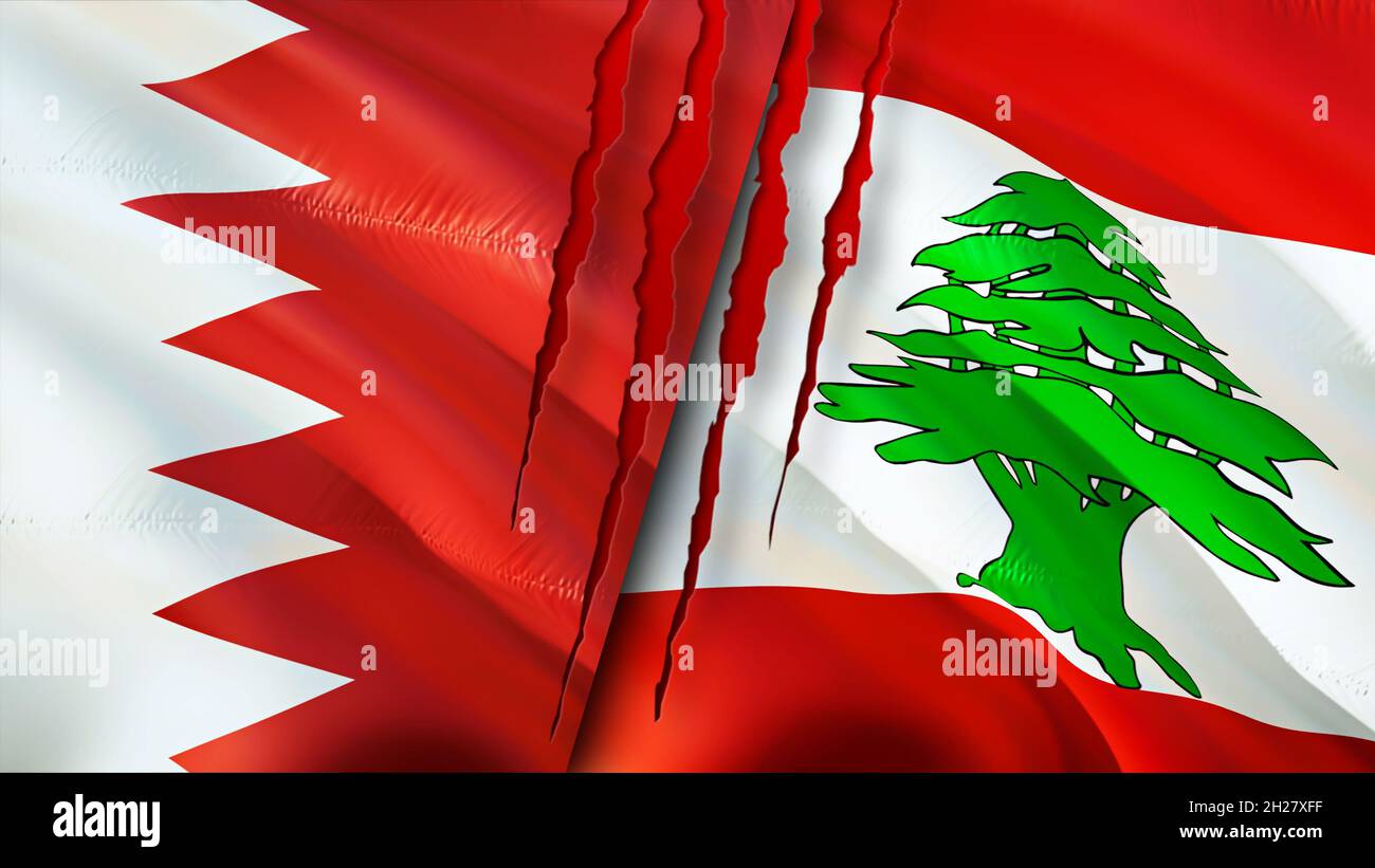 Bahrain and Lebanon flags with scar concept. Waving flag,3D rendering ...