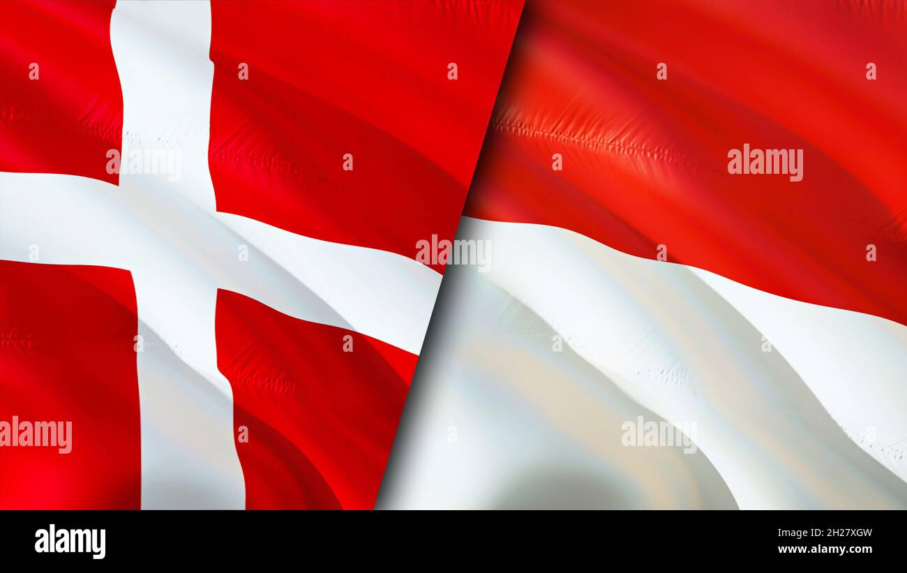 Denmark and Indonesia flags. 3D Waving flag design. Indonesia Denmark ...