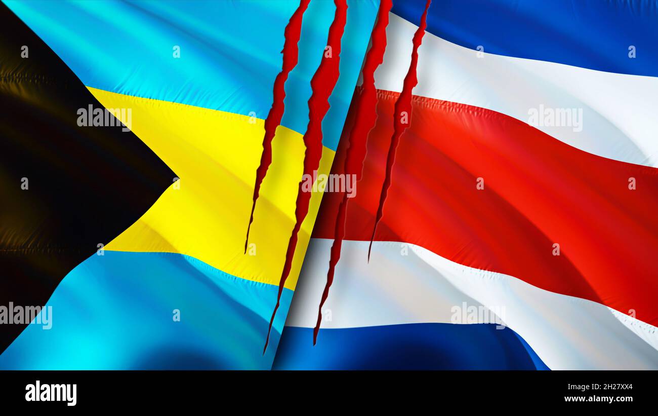 Bahamas and Costa Rica flags with scar concept. Waving flag,3D ...