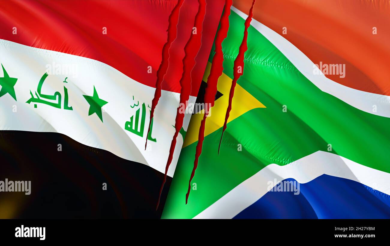 Iraq and South Africa flags with scar concept. Waving flag,3D rendering ...