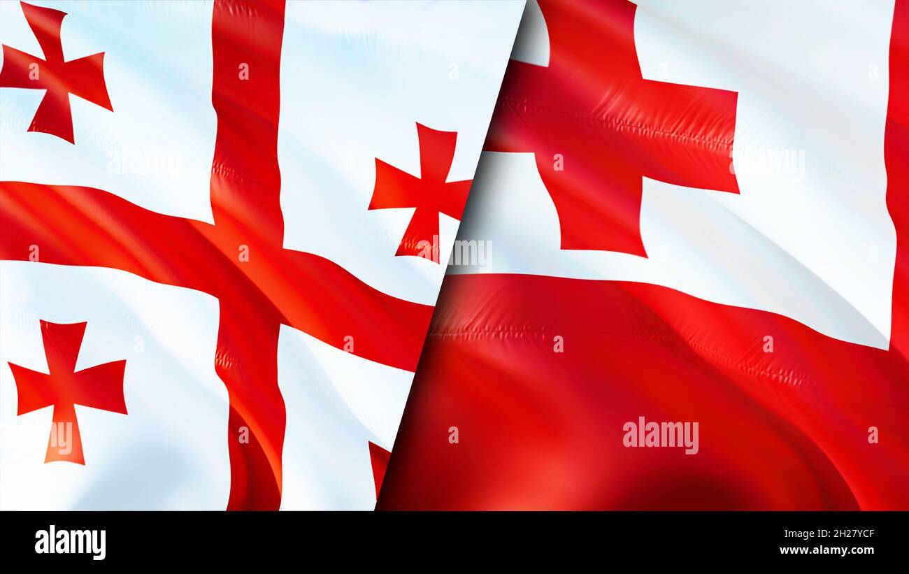 Georgia and Tonga flags. 3D Waving flag design. Georgia Tonga flag ...