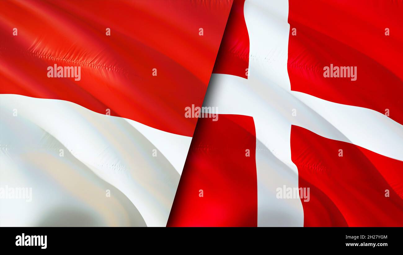 Indonesia and Denmark flags. 3D Waving flag design. Indonesia Denmark ...