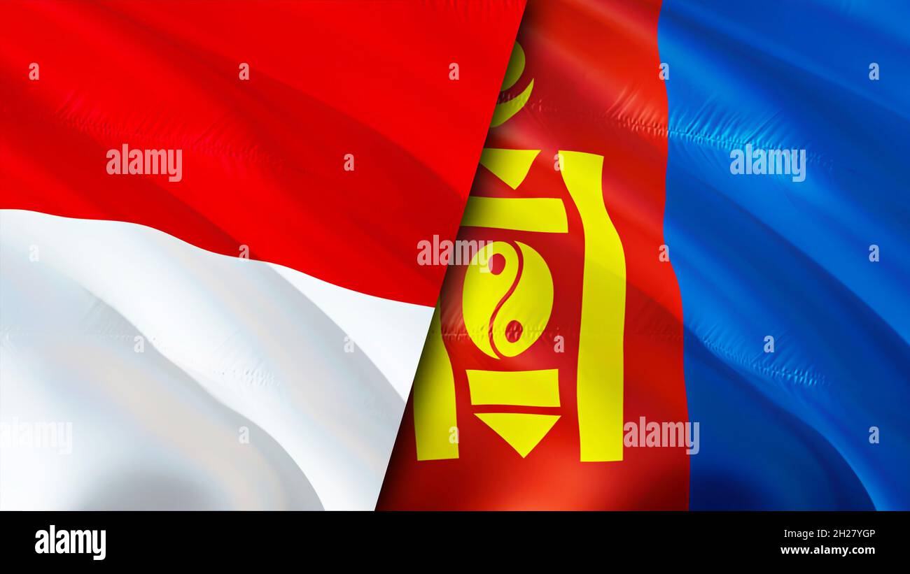 Monaco and Mongolia flags. 3D Waving flag design. Mongolia Monaco flag ...