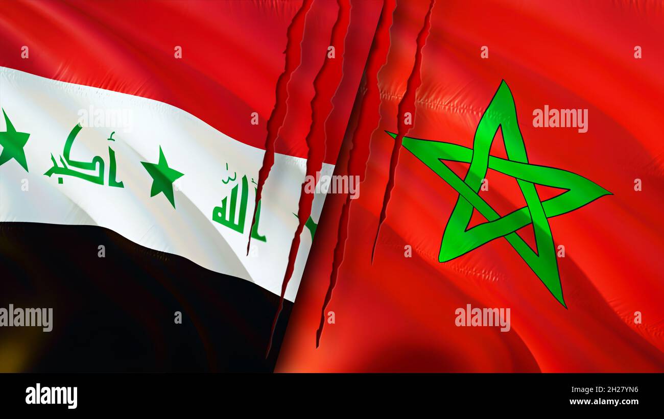 Iraq and Morocco flags with scar concept. Waving flag,3D rendering ...