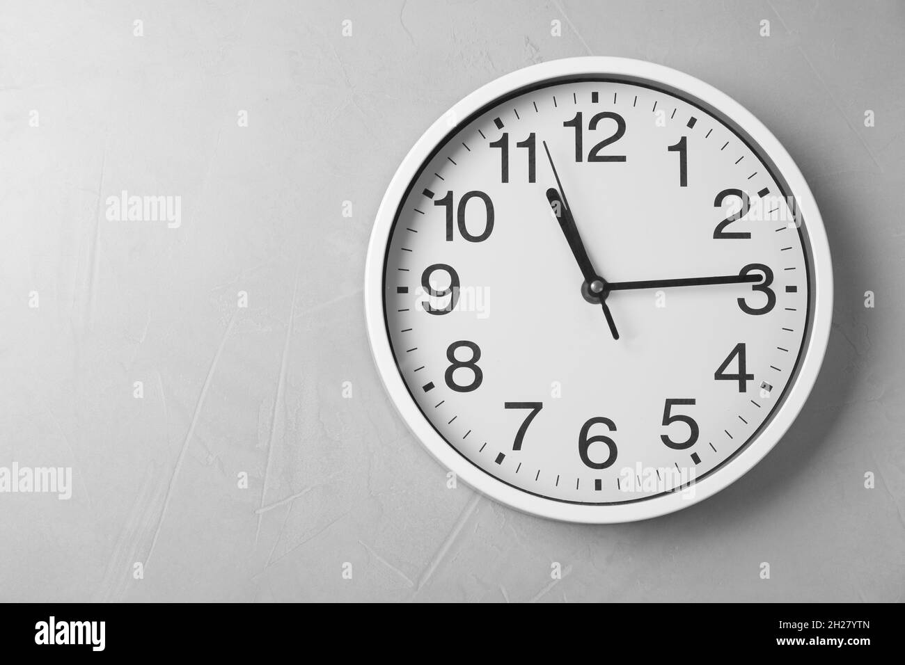 Modern clock on grey background, top view. Time management Stock Photo ...