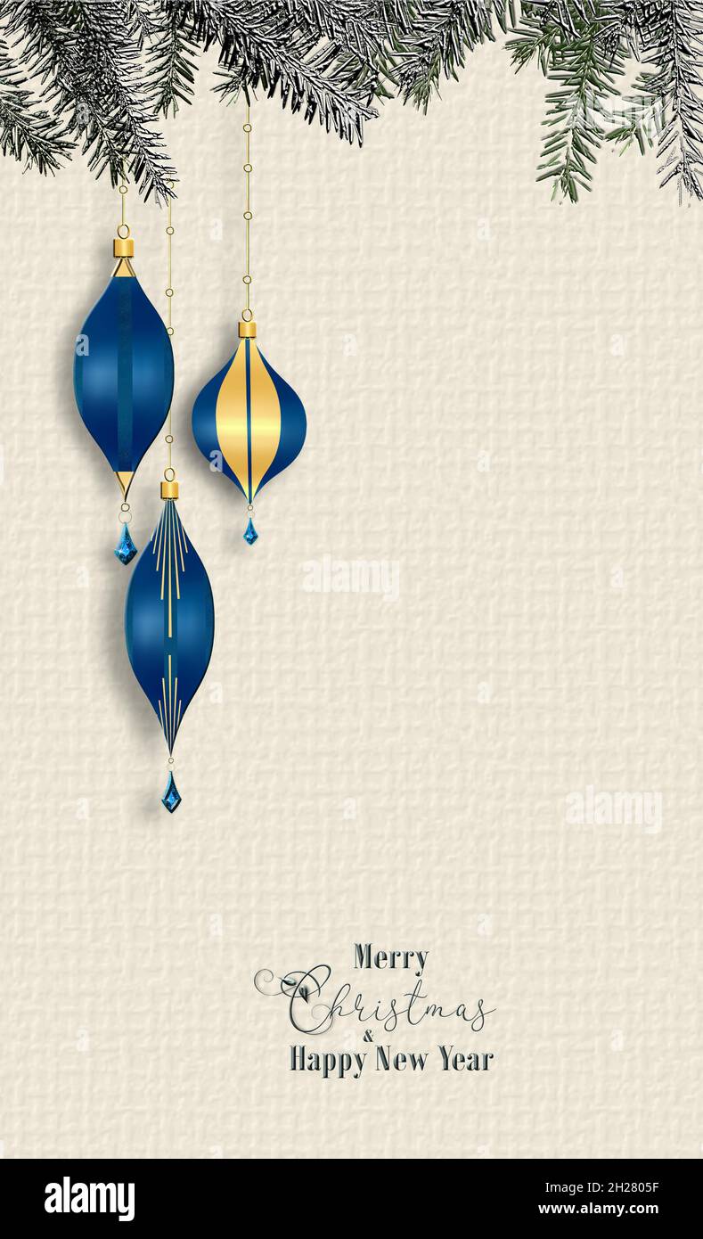 Elegant luxury vertical Christmas design with fir branches, hanging ...