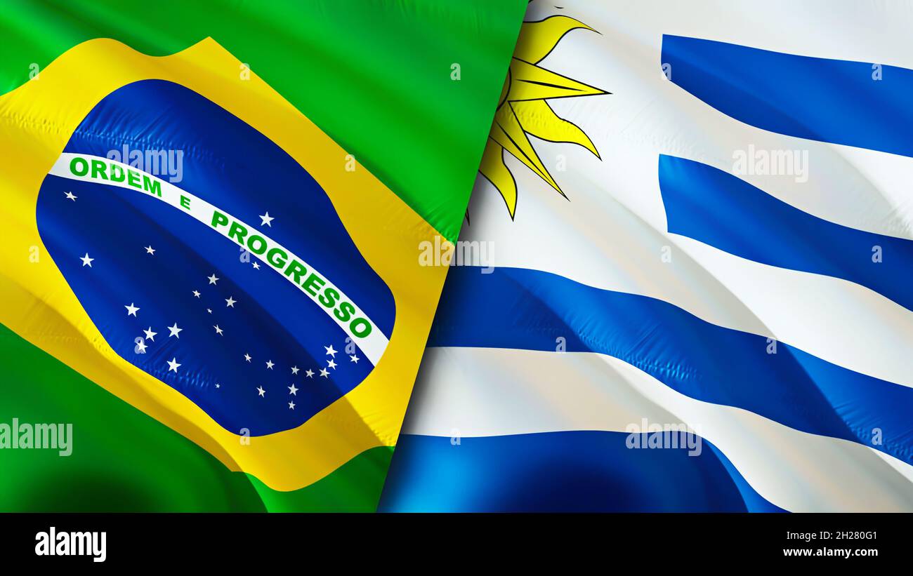 Brazil and Uruguay flags. 3D Waving flag design. Brazil Uruguay flag ...