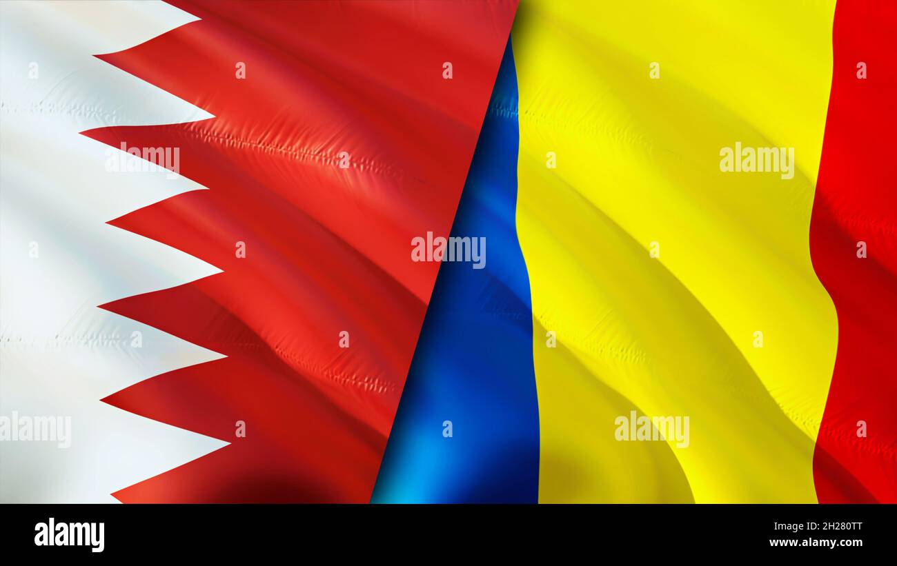 Bahrain and Romania flags. 3D Waving flag design. Romania Bahrain flag ...