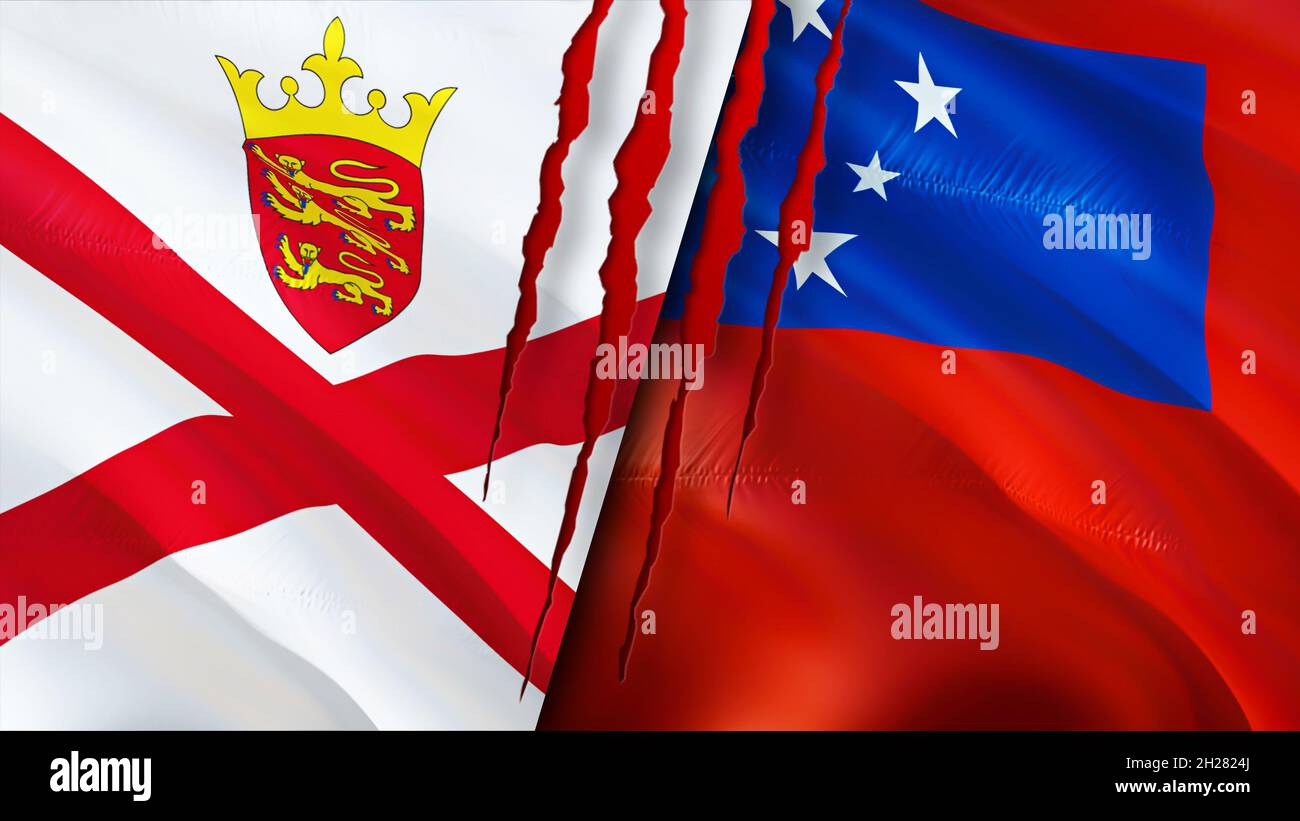 Jersey and Samoa flags with scar concept. Waving flag,3D rendering ...