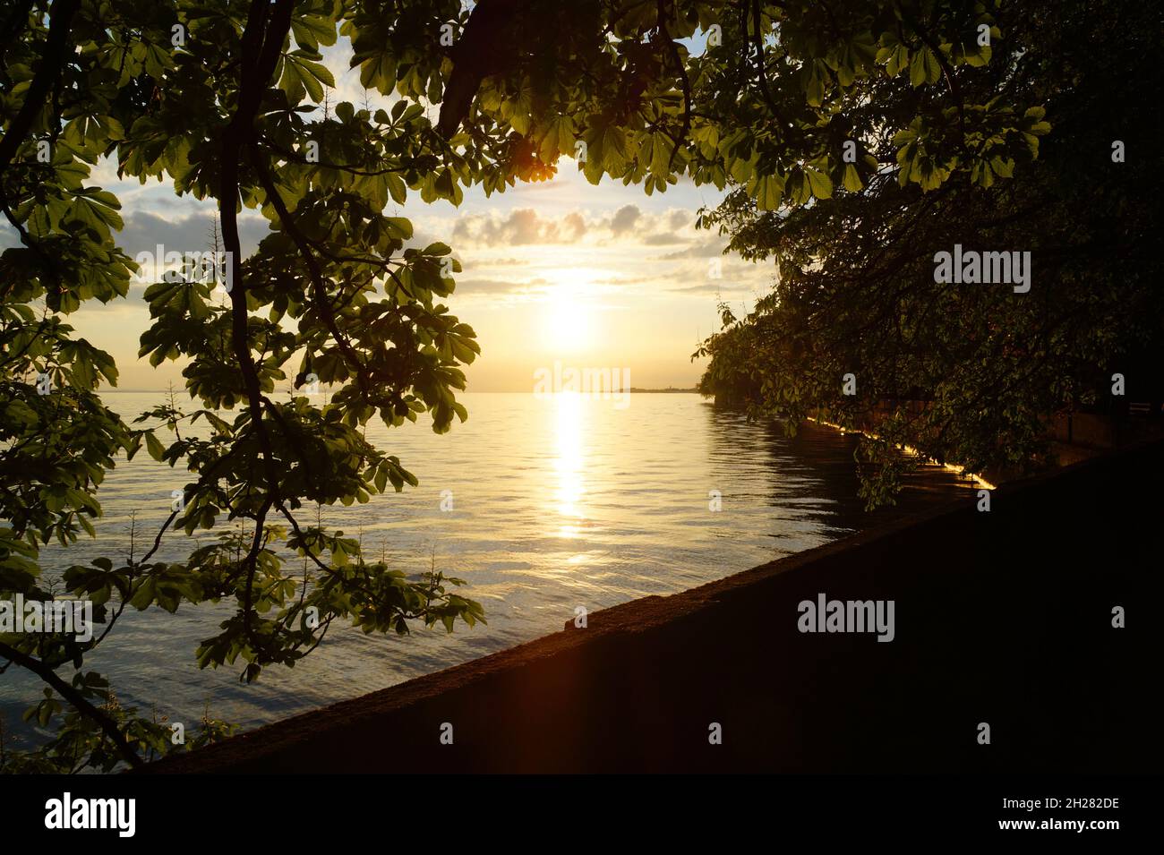 a beautiful sunset in Lindau on lake Constance (Bodensee in Germany ...
