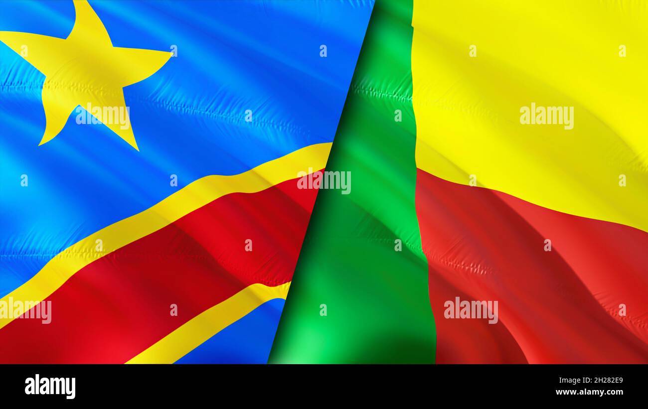 DR Congo and Benin flags. 3D Waving flag design. Benin DR Congo flag ...