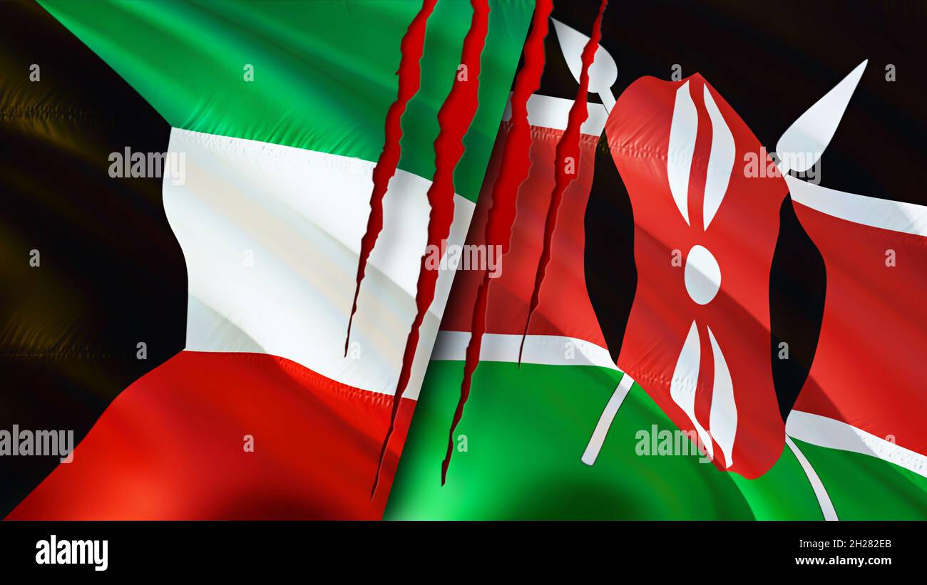 Kuwait and Kenya flags with scar concept. Waving flag,3D rendering ...