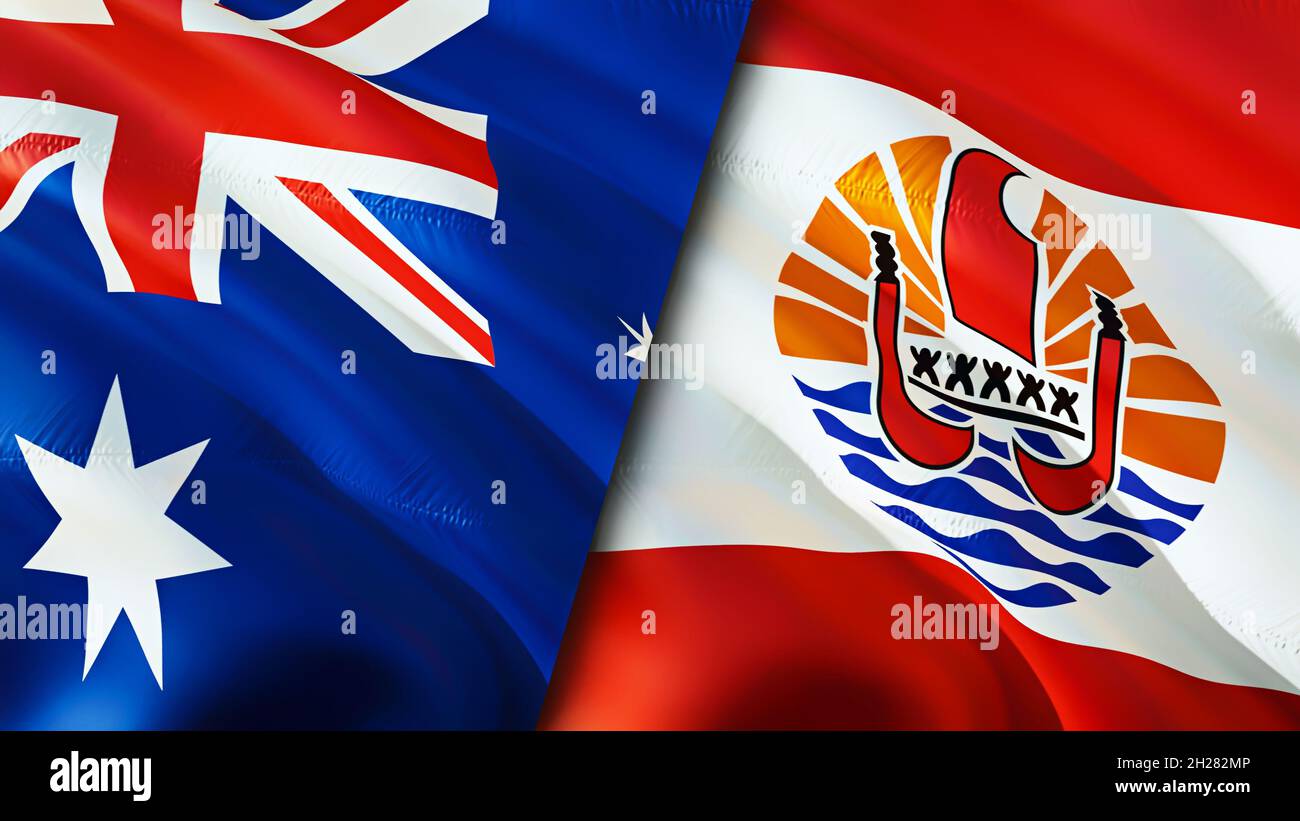 Australia and French Polynesia flags. 3D Waving flag design. Australia ...