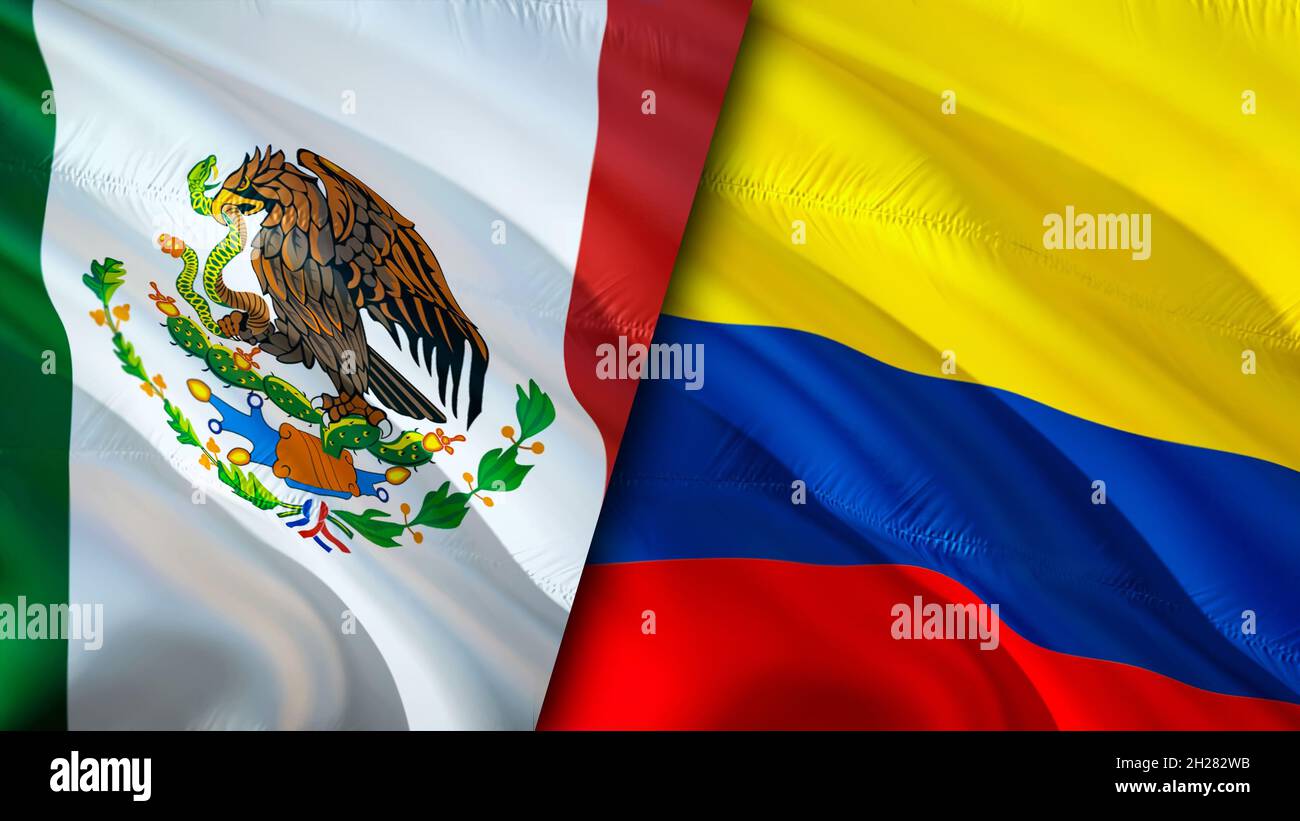 Mexico and Colombia flags. 3D Waving flag design. Mexico Colombia flag ...