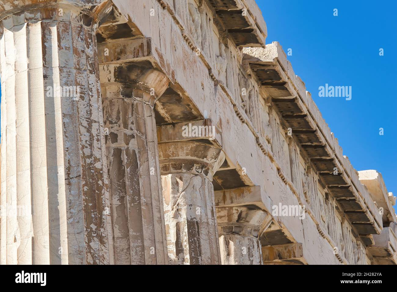 Outer columns of the famous ancient Parthenon temple dedicated to ...