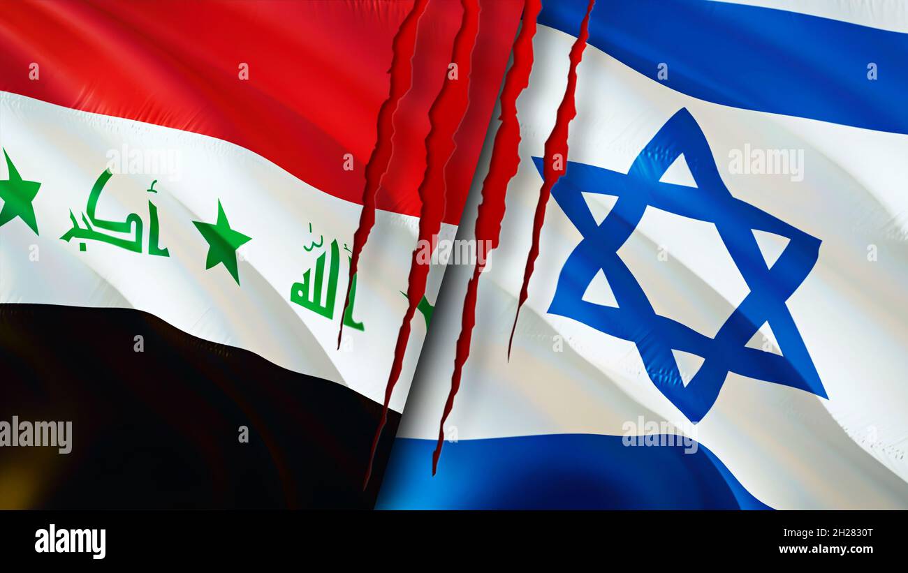 Iraq and Israel flags with scar concept. Waving flag,3D rendering ...