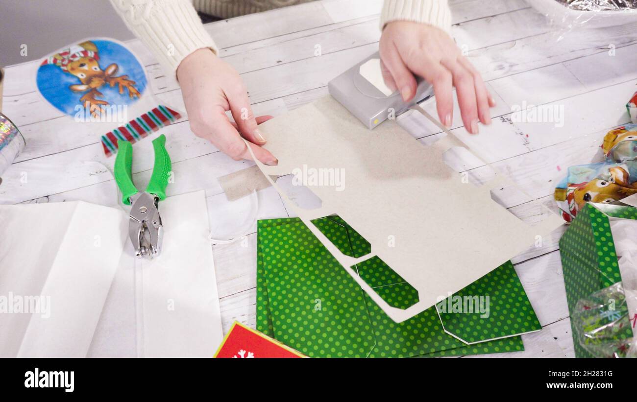 Step by step. Packaging homemade fudge and cookies into a Christmas ...