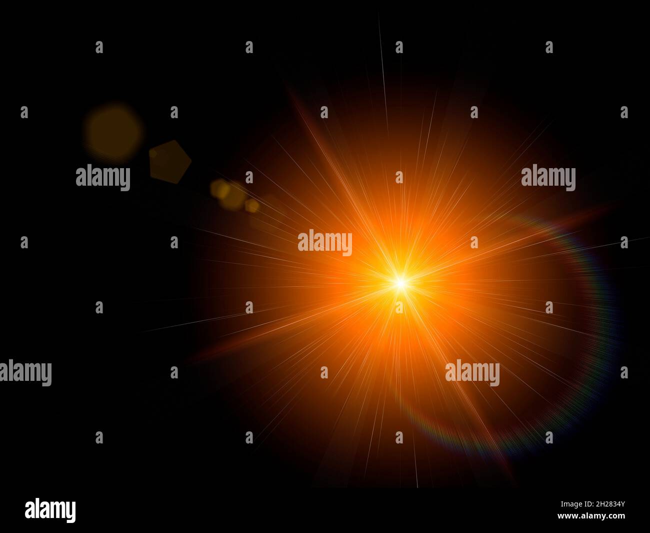 Optical lens flare on black background Stock Photo - Alamy