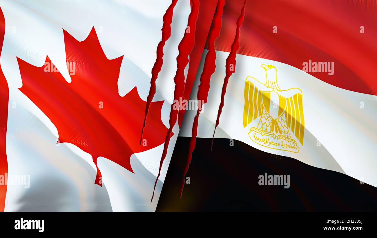 Canada and Egypt flags with scar concept. Waving flag,3D rendering ...