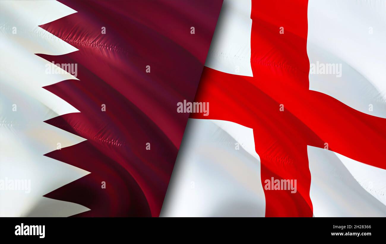 Qatar and England flags. 3D Waving flag design. England Qatar flag ...