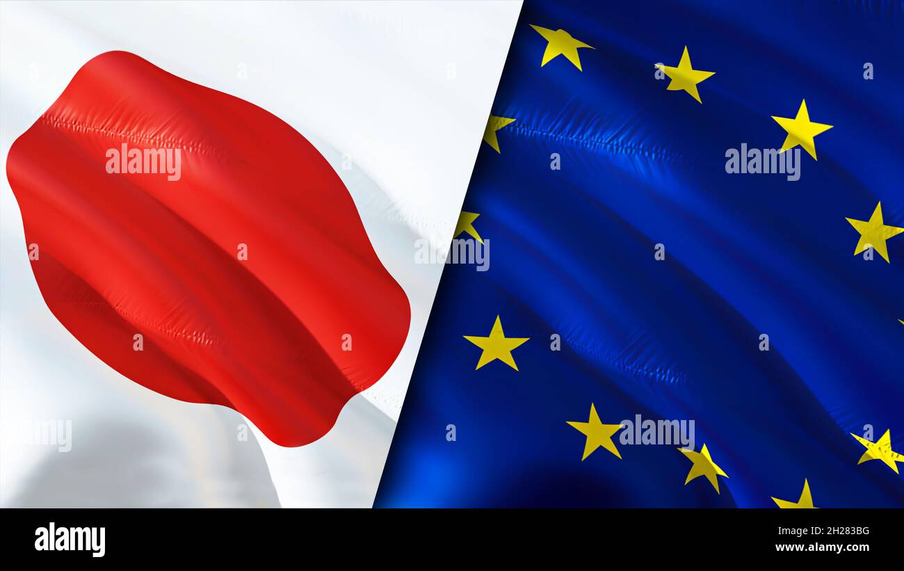 Japan and European Union flags. 3D Waving flag design. Japan European ...