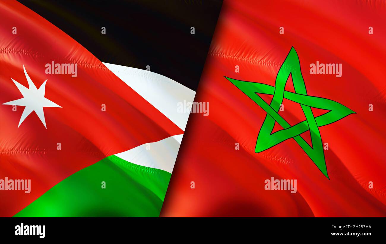 Jordan and Morocco flags. 3D Waving flag design. Morocco Jordan flag ...