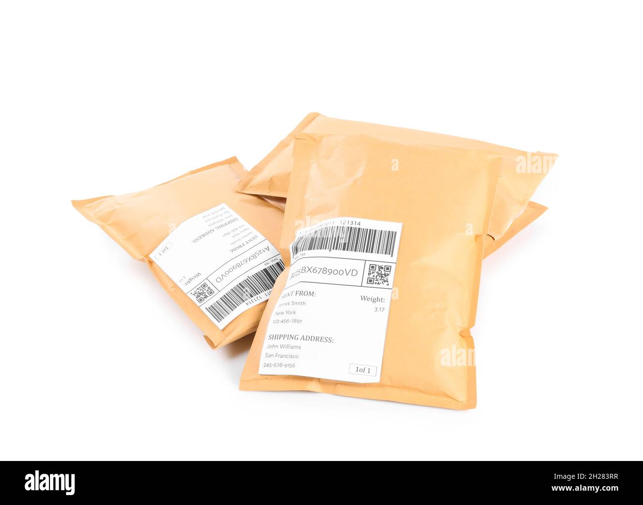 Padded envelopes on white background. Parcel delivery Stock Photo - Alamy