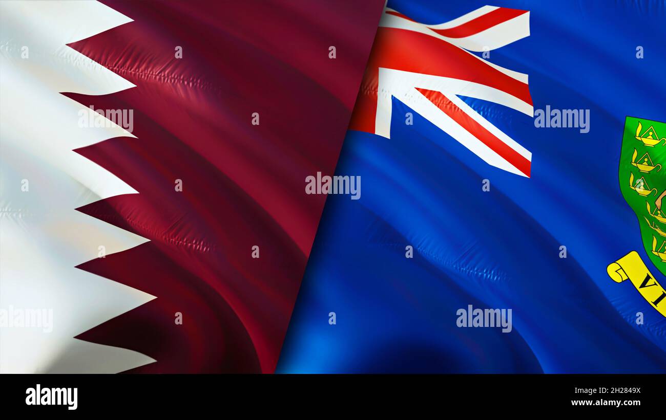 Qatar and British Virgin Islands flags. 3D Waving flag design. British ...