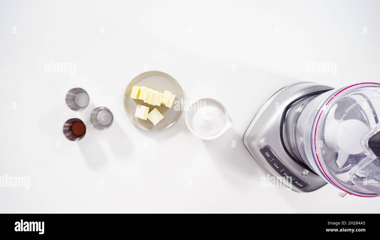 Flat lay. Ingredients on the kitchen counter to prepare homemade ...