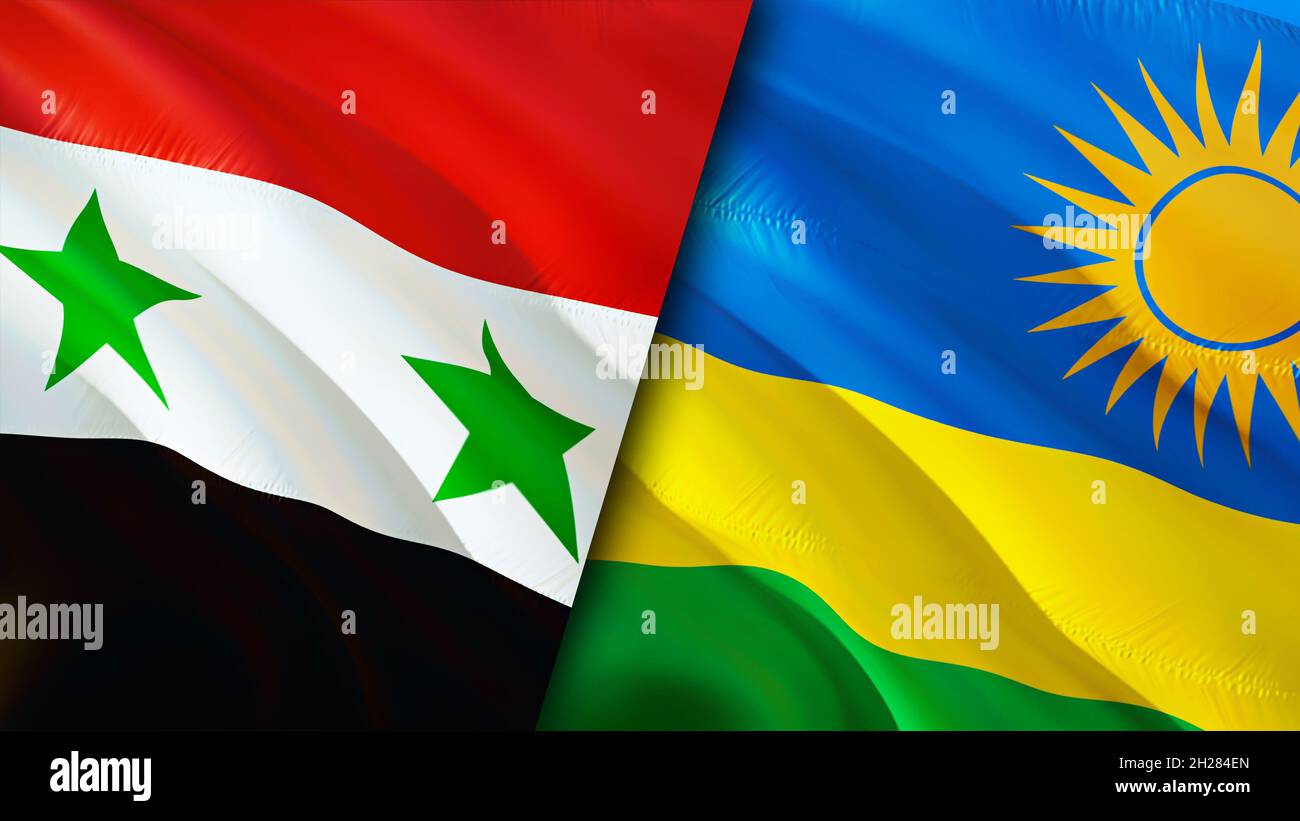 Syria and Rwanda flags. 3D Waving flag design. Rwanda Syria flag ...