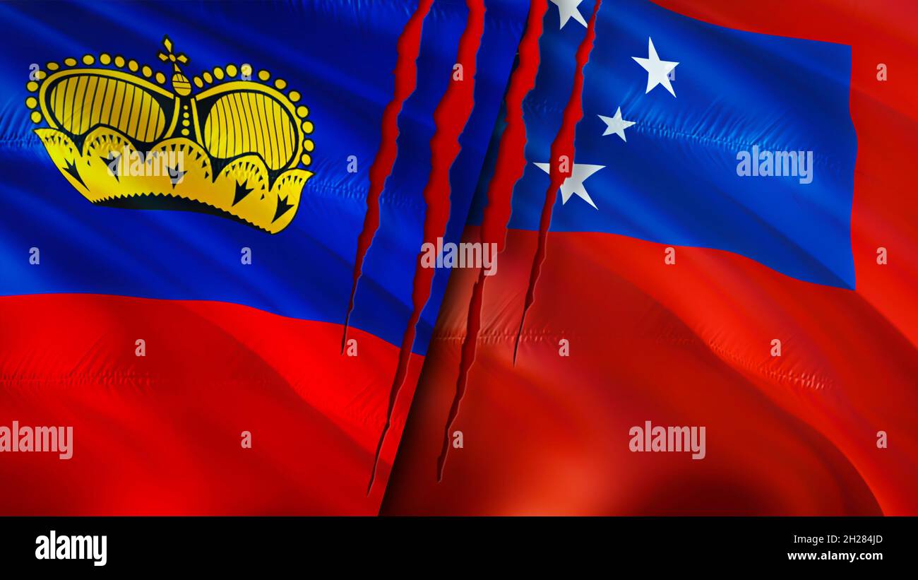 Liechtenstein and Samoa flags with scar concept. Waving flag,3D ...