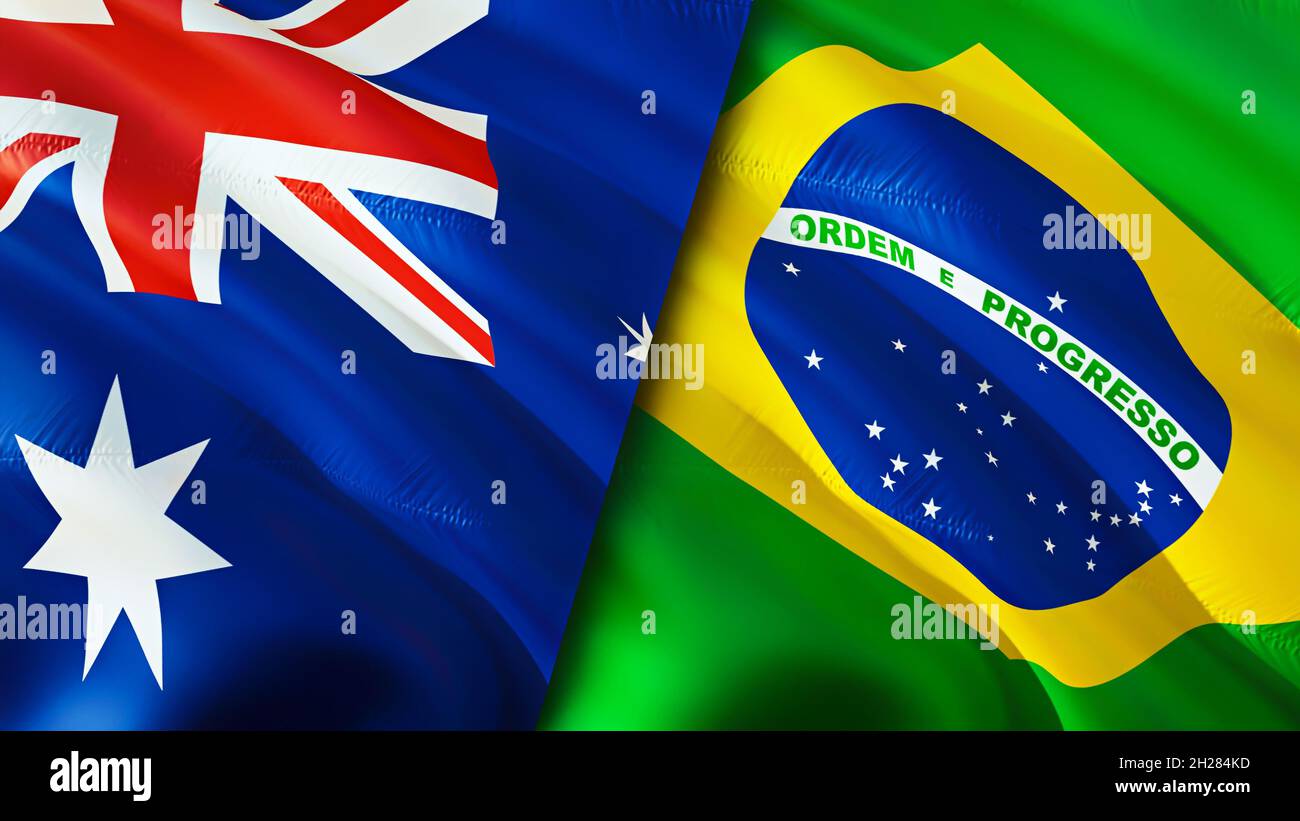 Australia and Brazil flags. 3D Waving flag design. Australia Brazil ...