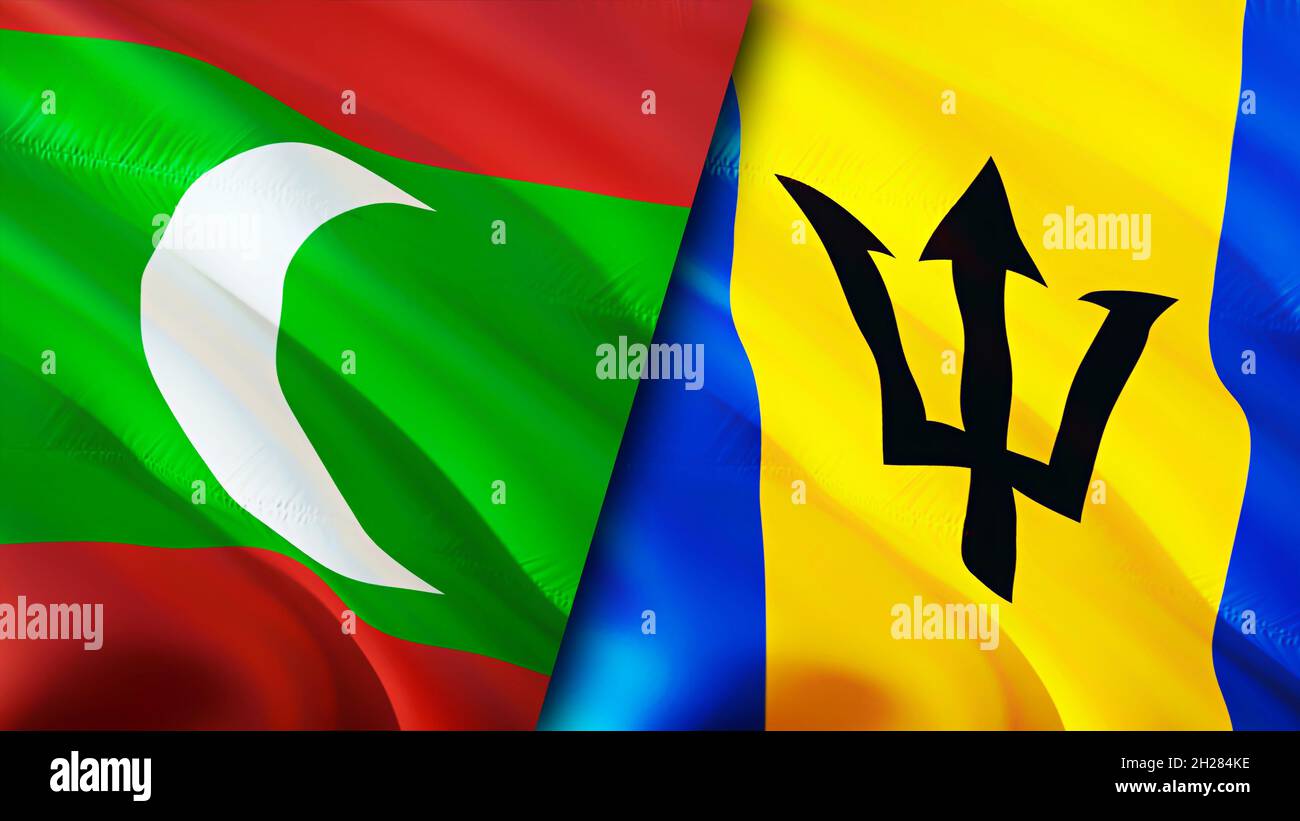 Maldives and Barbados flags. 3D Waving flag design. Maldives Barbados ...