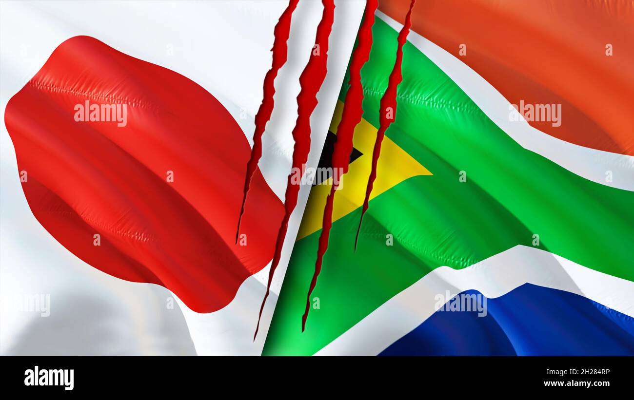 Japan and South Africa flags with scar concept. Waving flag,3D ...