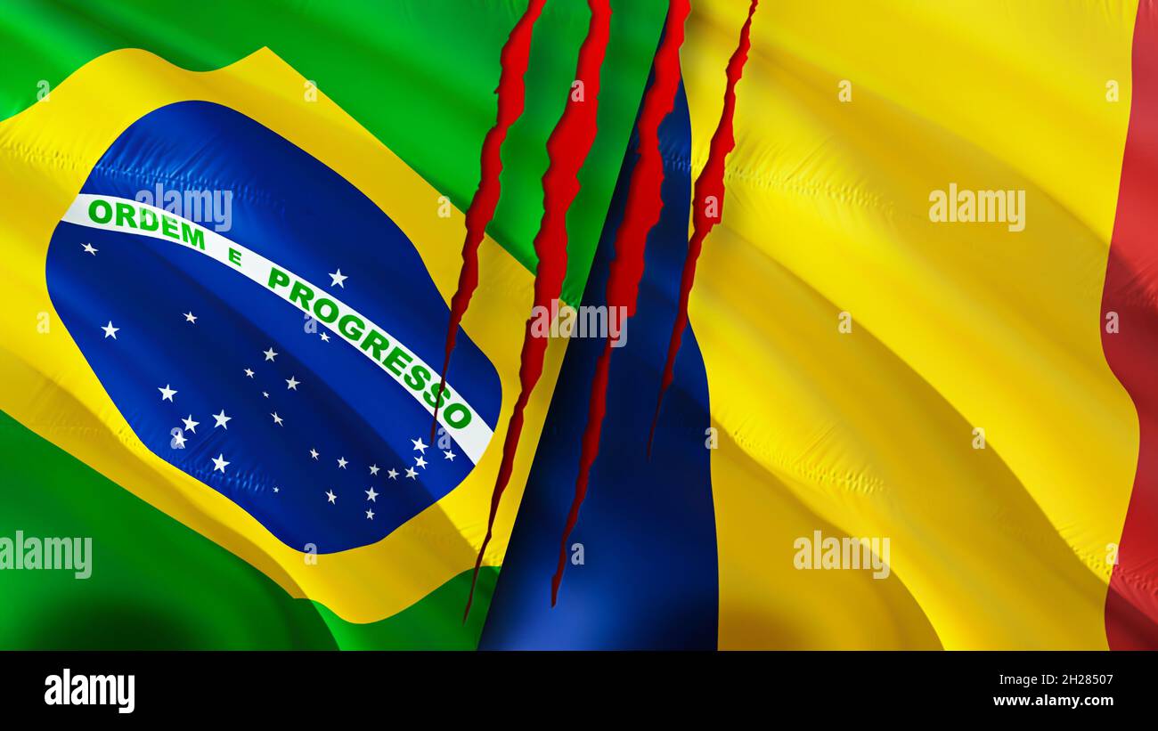 Brazil and Chad flags with scar concept. Waving flag 3D rendering ...