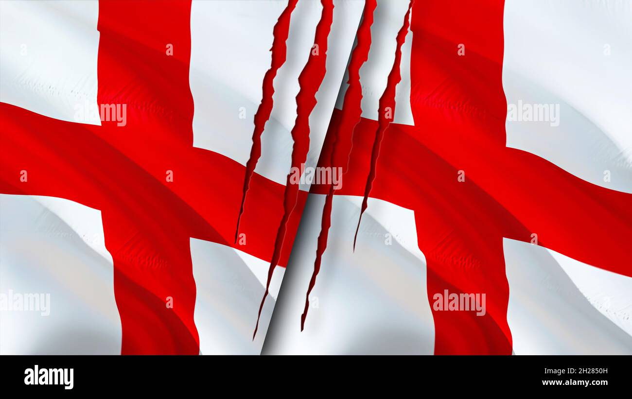 England and England flags with scar concept. Waving flag,3D rendering ...