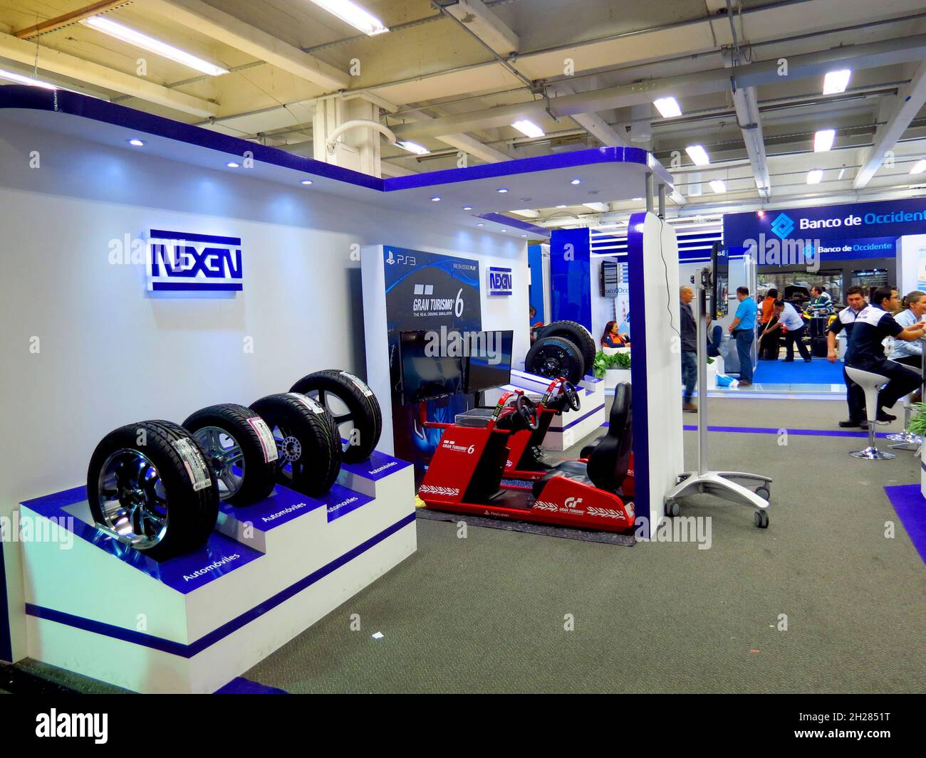 BOGOTA, COLOMBIA - Nov 03, 2018: A display of brand new tires during an ...