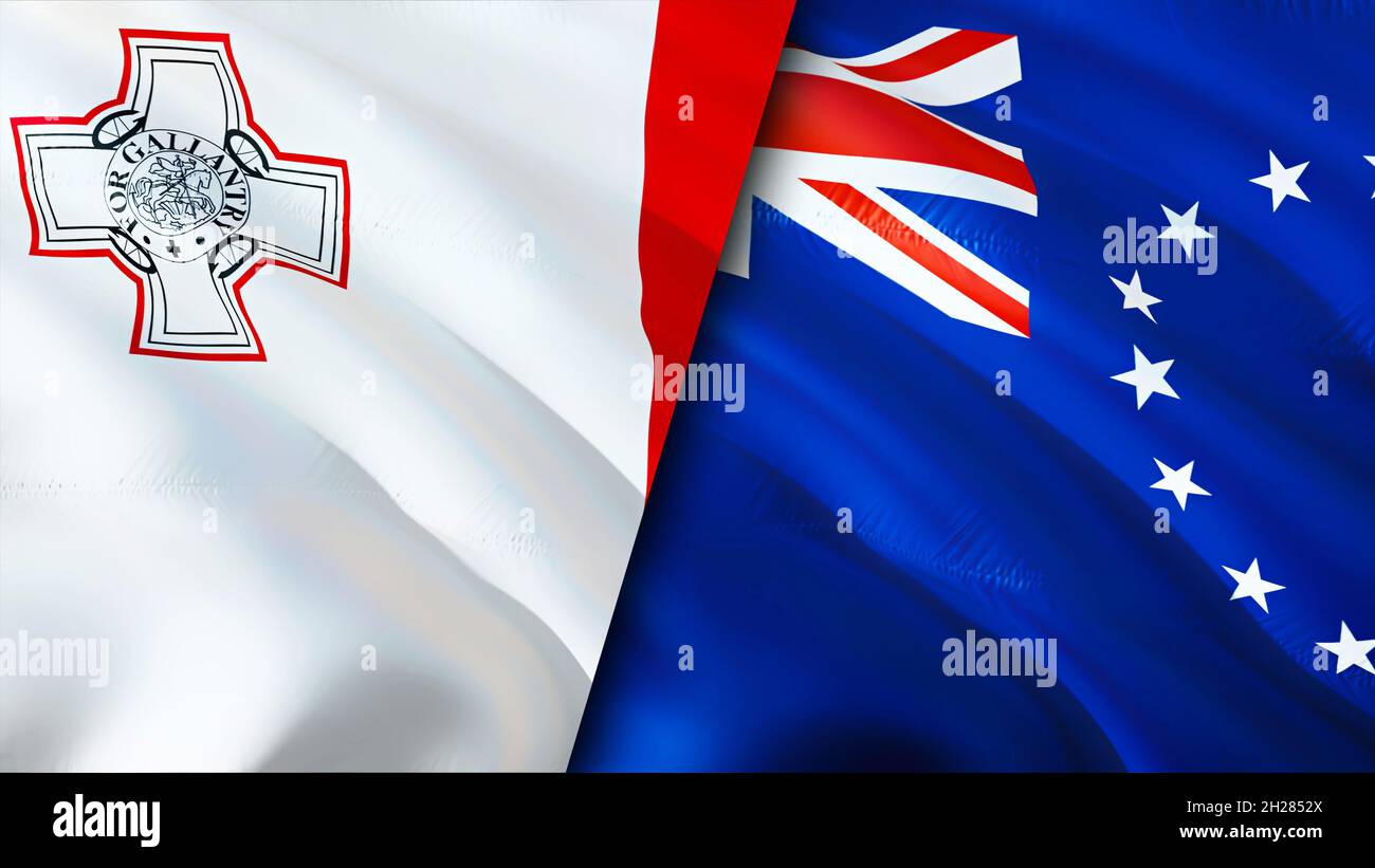 Malta and Cook Islands flags. 3D Waving flag design. Cook Islands Malta ...