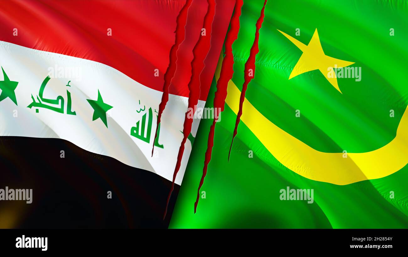 Iraq and Mauritania flags with scar concept. Waving flag,3D rendering ...