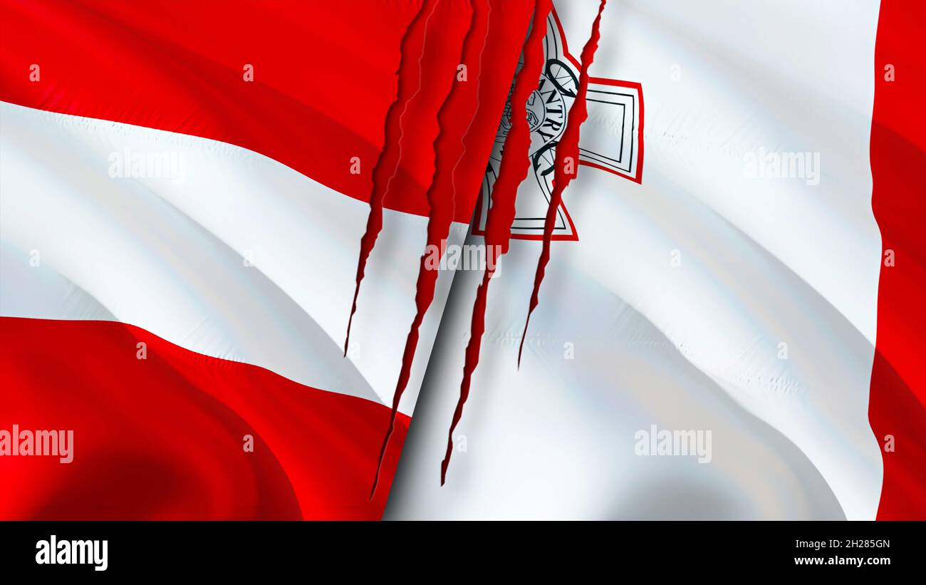 Austria and Malta flags with scar concept. Waving flag,3D rendering ...
