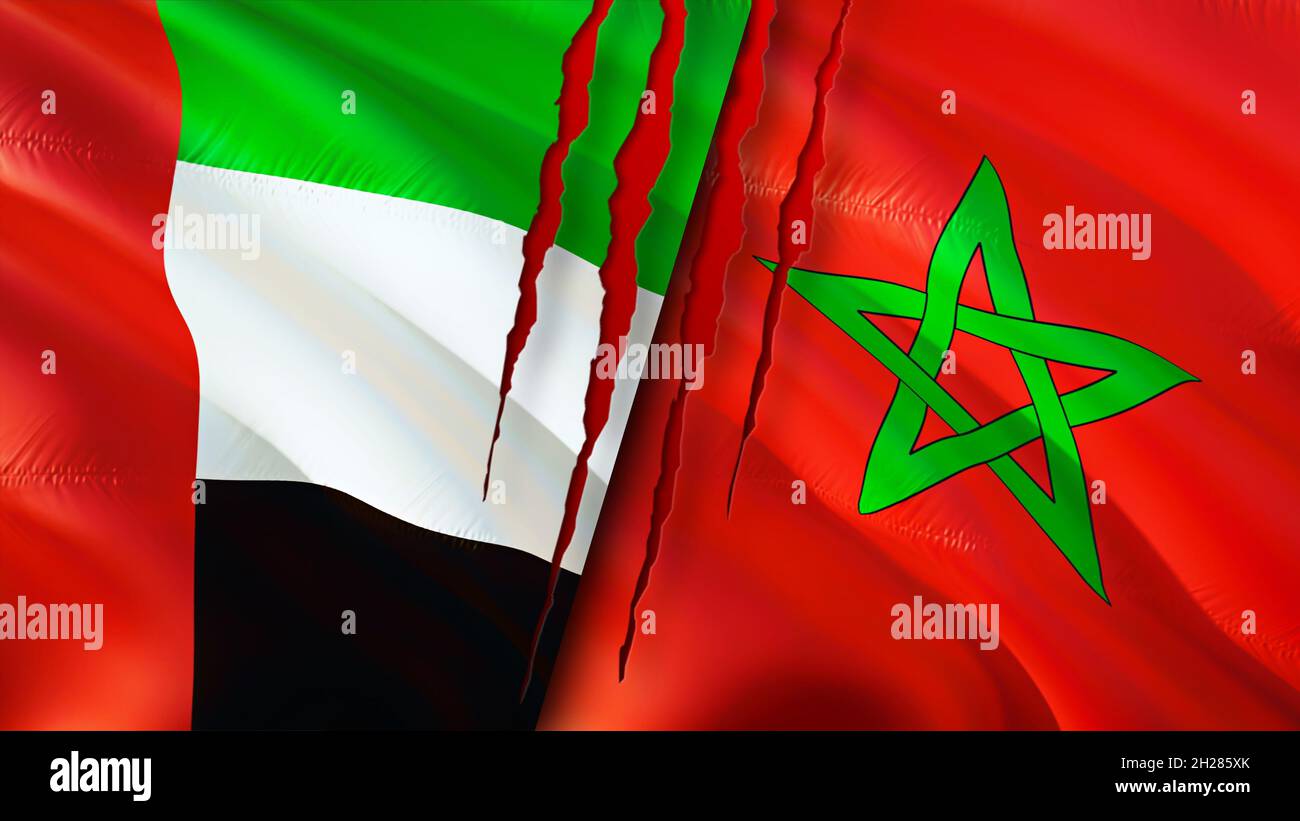 Emirates and Morocco flags with scar concept. Waving flag,3D rendering ...