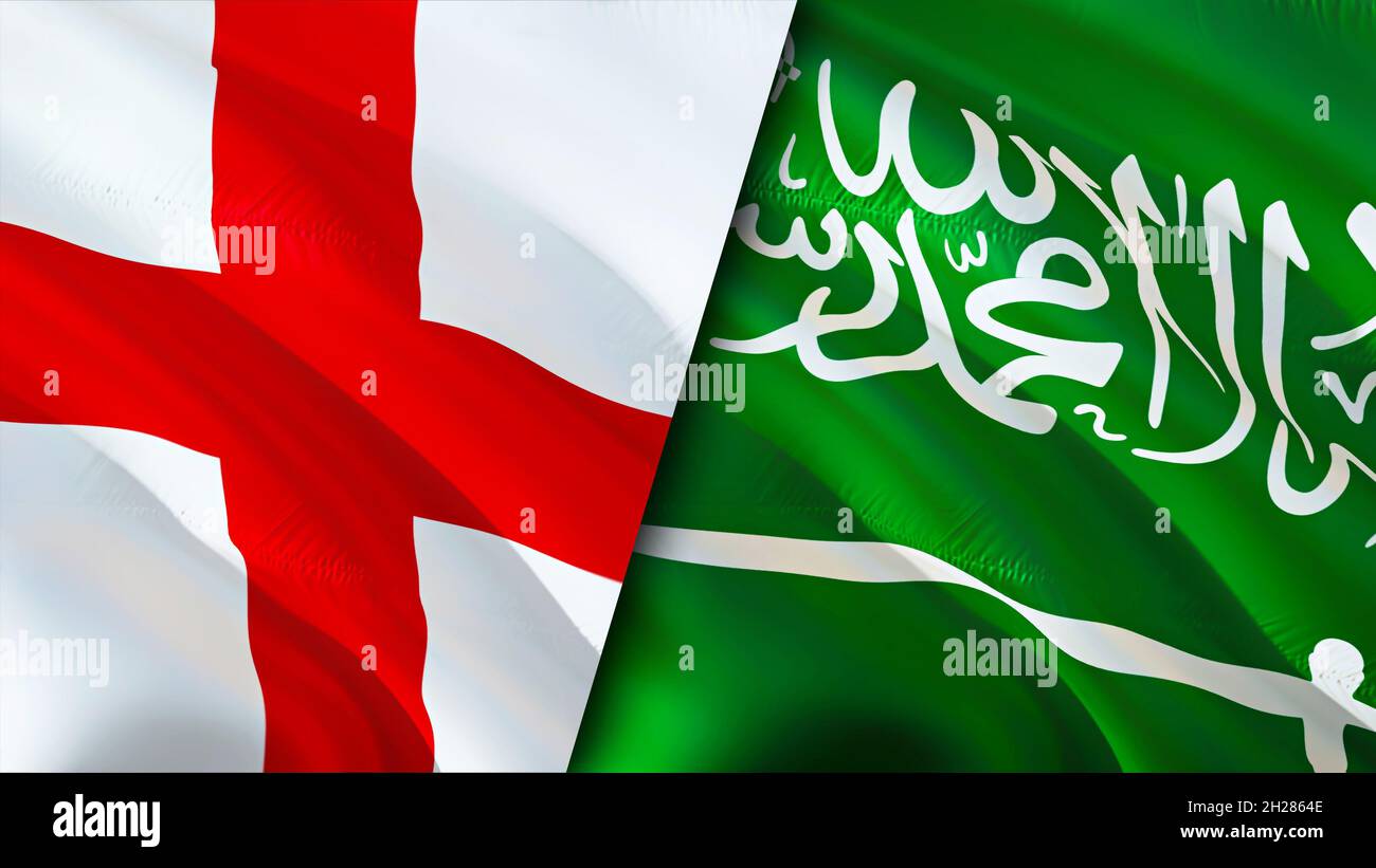 England and Saudi Arabia flags. 3D Waving flag design. Saudi Arabia ...